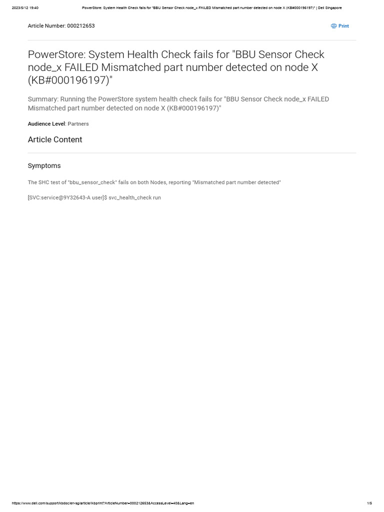 Powerstore: System Health Check Fails For "Bbu Sensor Check Node - X Failed Mismatched Part ...