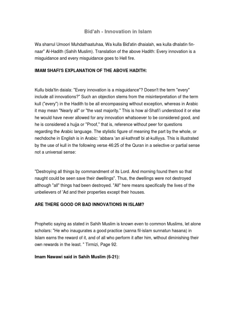 Bid'ah - Innovation in Islam: Imam Shafi'S Explanation of The Above ...