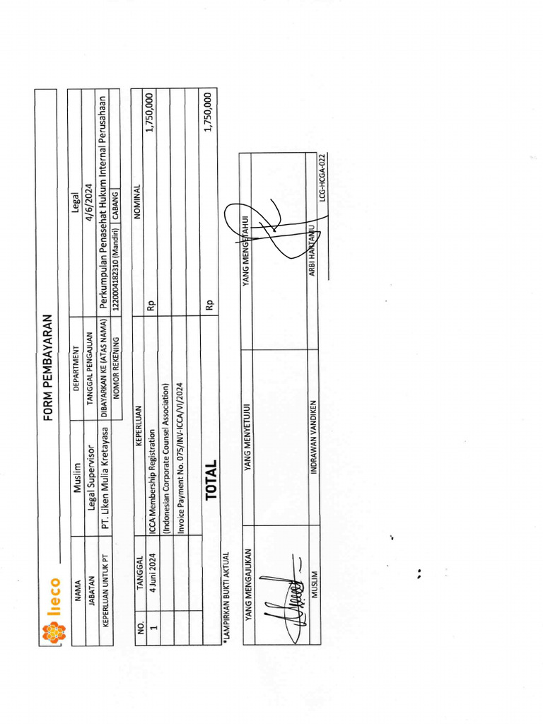 Form Pembayaran ICCA Membership Registration | PDF