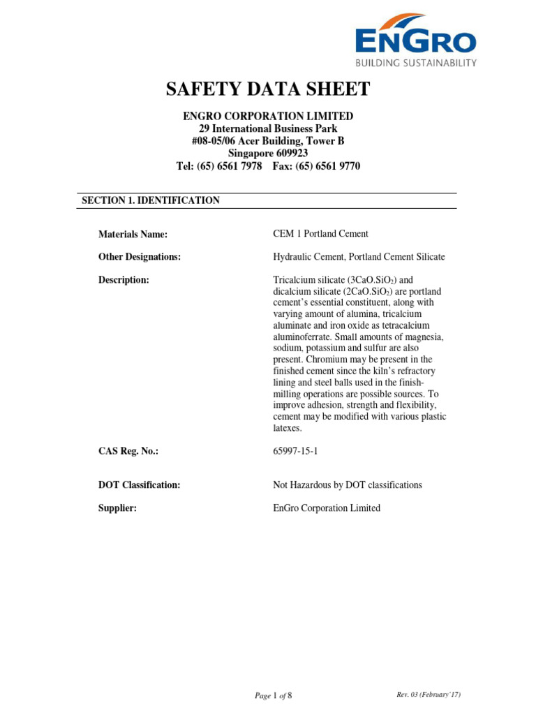 SDS - CEM I-Rev 03 | PDF | Cement | Magnesium