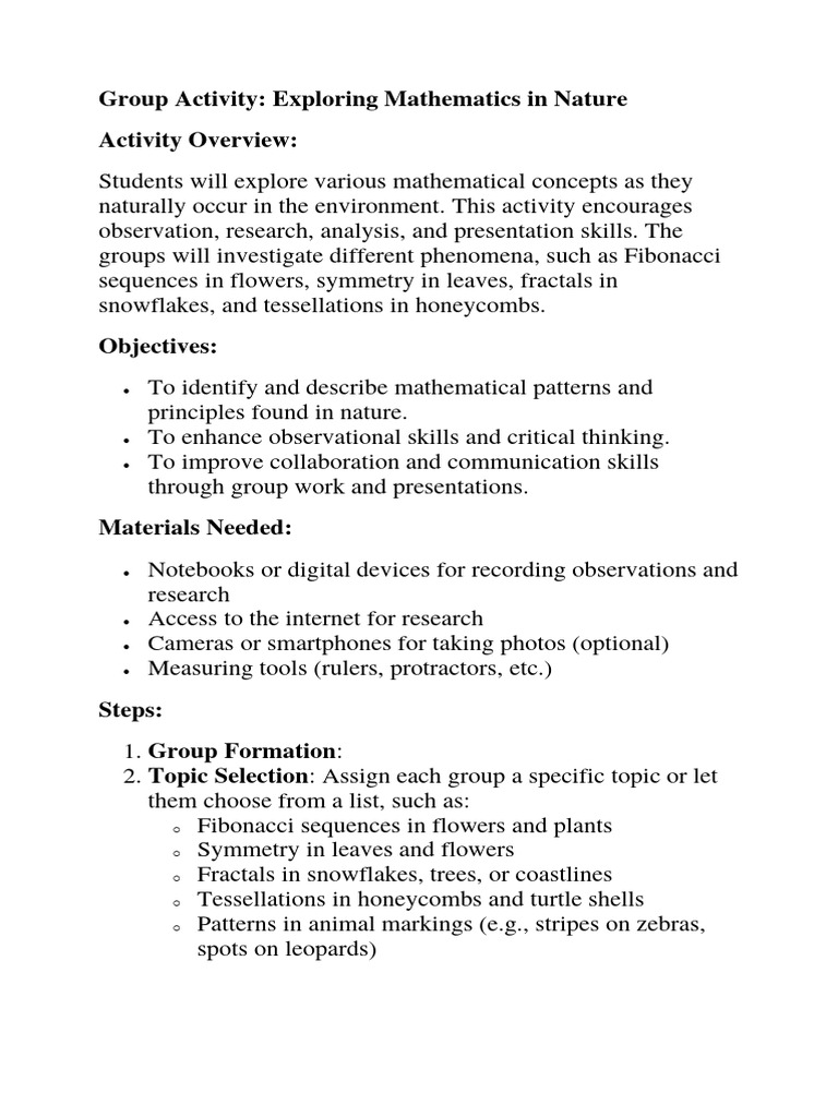 Group Activity Mathematical Investigation | PDF | Pattern | Science