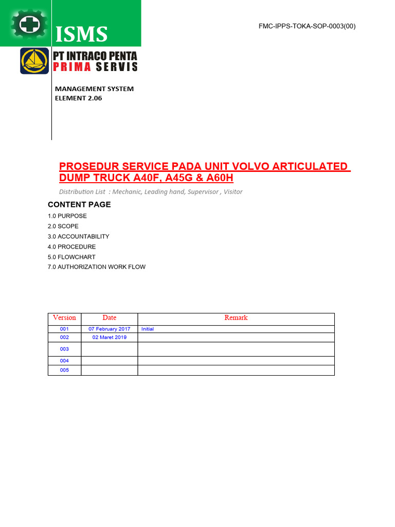 FMC-IPPS-TOKA-SOP-0003 (00) - General Service Unit ADT | PDF