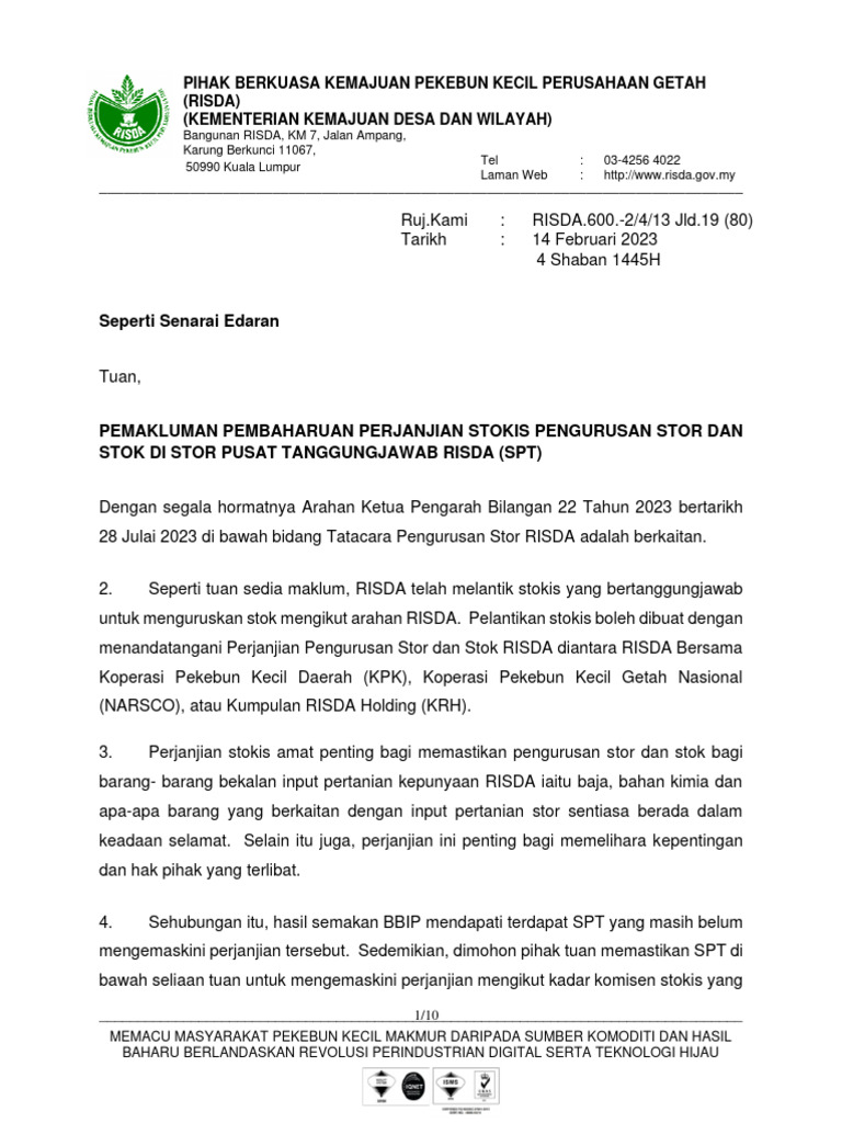 Pemakluman Pembaharuan Perjanjian Stokis Pengurusan Stor Dan Stok Di ...