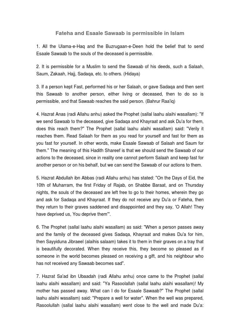 Fateha and Isaaluth Thawaab Is Permissible in Islam | PDF | Sharia ...