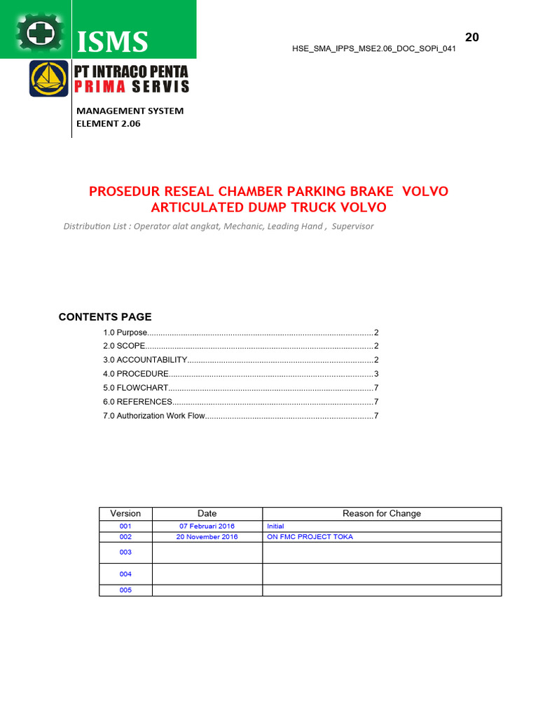 FMC-IPPS-TOKA-SOP-0008 (00) - Repair Chamber Parking Brake ADT | PDF ...