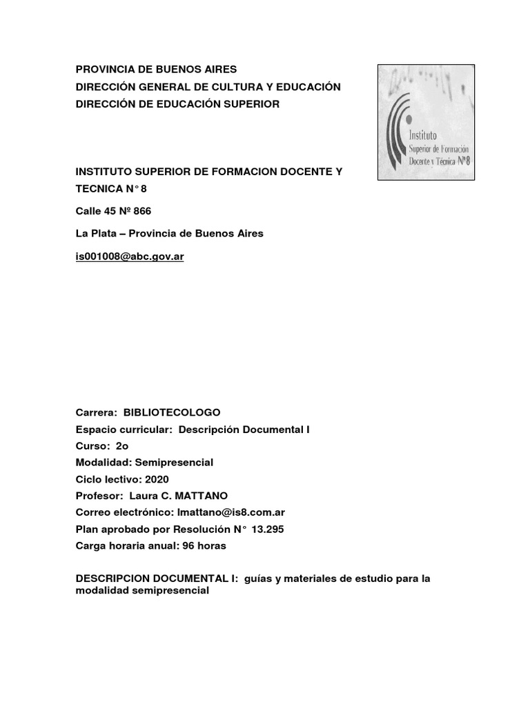 Descripción Documental I: Guía 2020 | PDF | Aprendizaje | Maestros