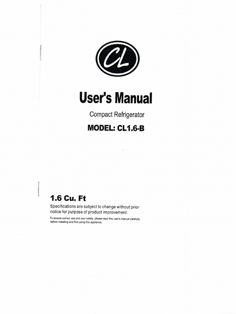 Cool Logic - Refrigerator (Compact) Model CL1.6-B User Manual | PDF