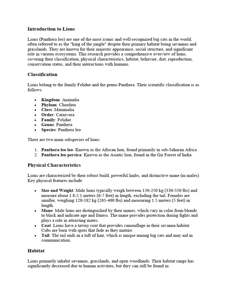 Lion Research - Doc | PDF | Lion | Predation