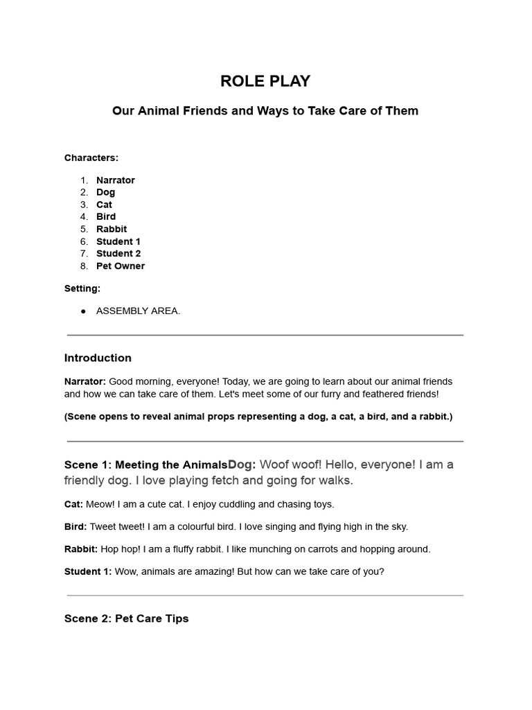 Grade 3_Role Play_ Our Animal Friends and Ways to Take Care of Them ...