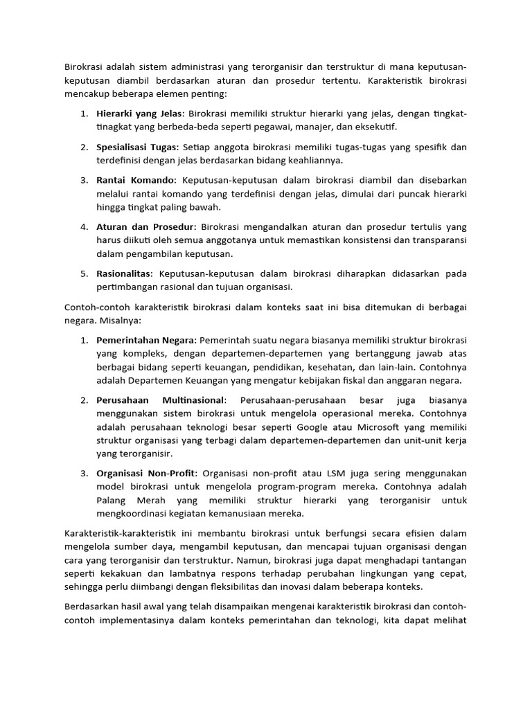 Karakteristik dan Transformasi Birokrasi | PDF