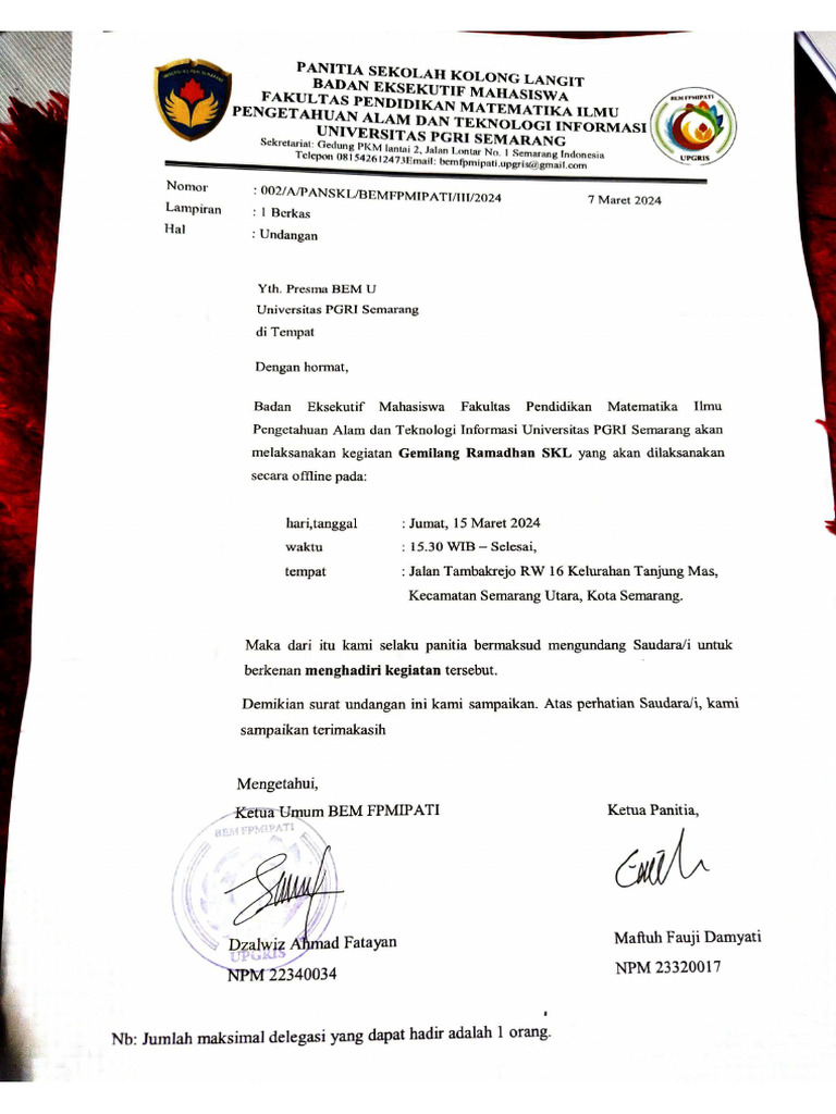 Surat Undangan BEM U | PDF