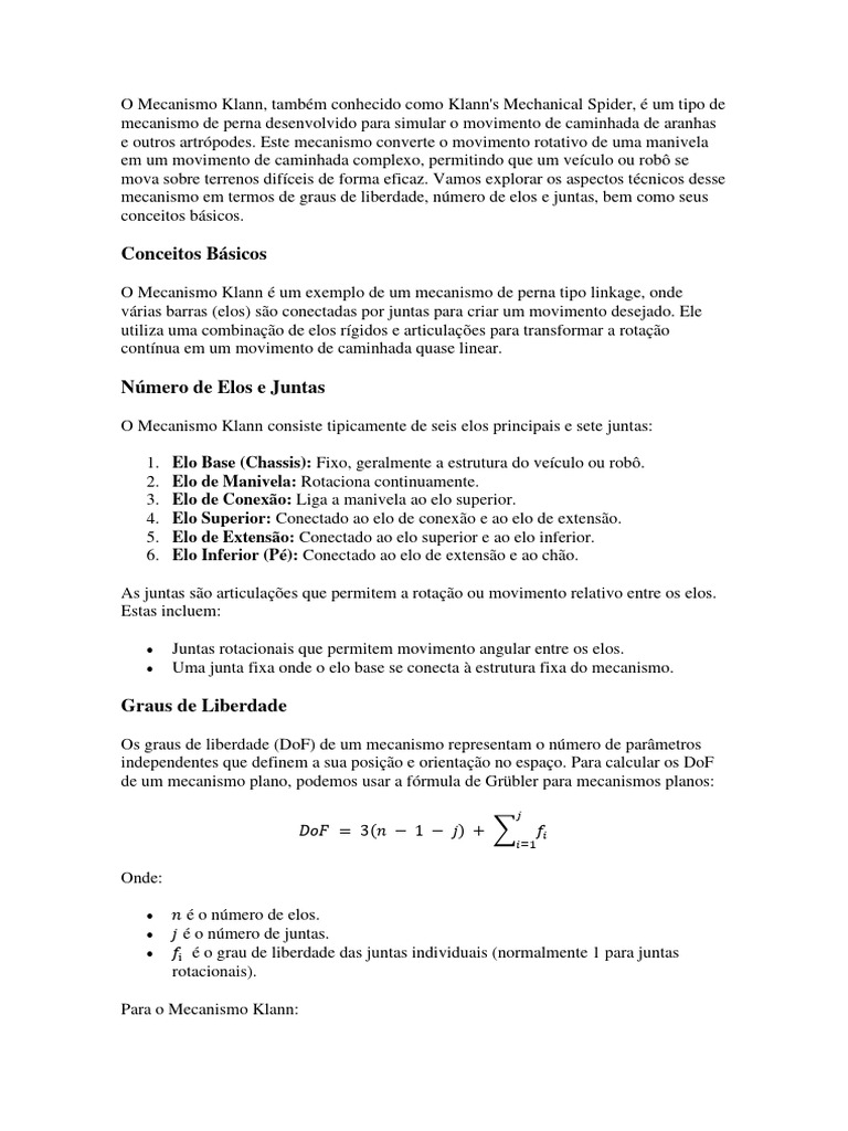 Mecanismo Klann: Estrutura e Funcionamento | PDF | Robô | Robótica