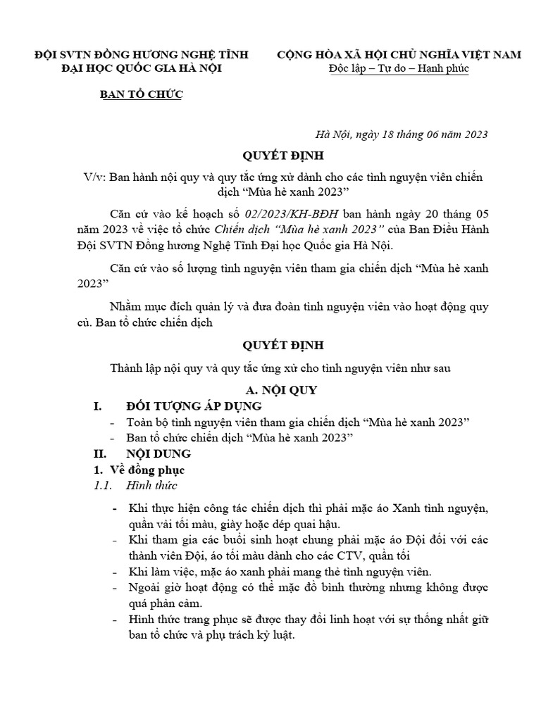 Nội quy quy tắc ứng xử | PDF