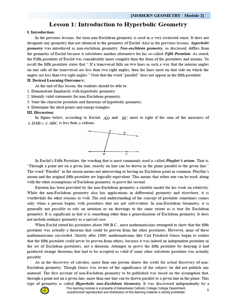 Module 2 Hyperbolic geometry | Download Free PDF | Line (Geometry) | Euclidean Geometry