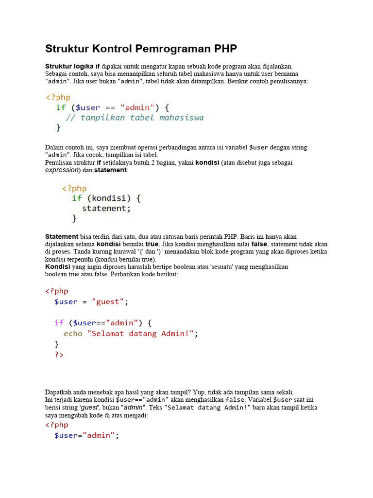 PHP 5 Struktur Kontrol Pemrograman PHP | PDF | Komputer