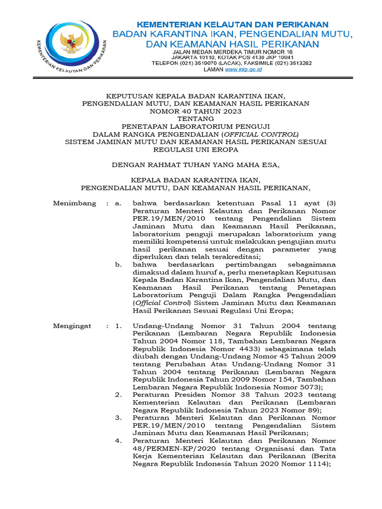 Laboratorium Penguji Perikanan UE | PDF