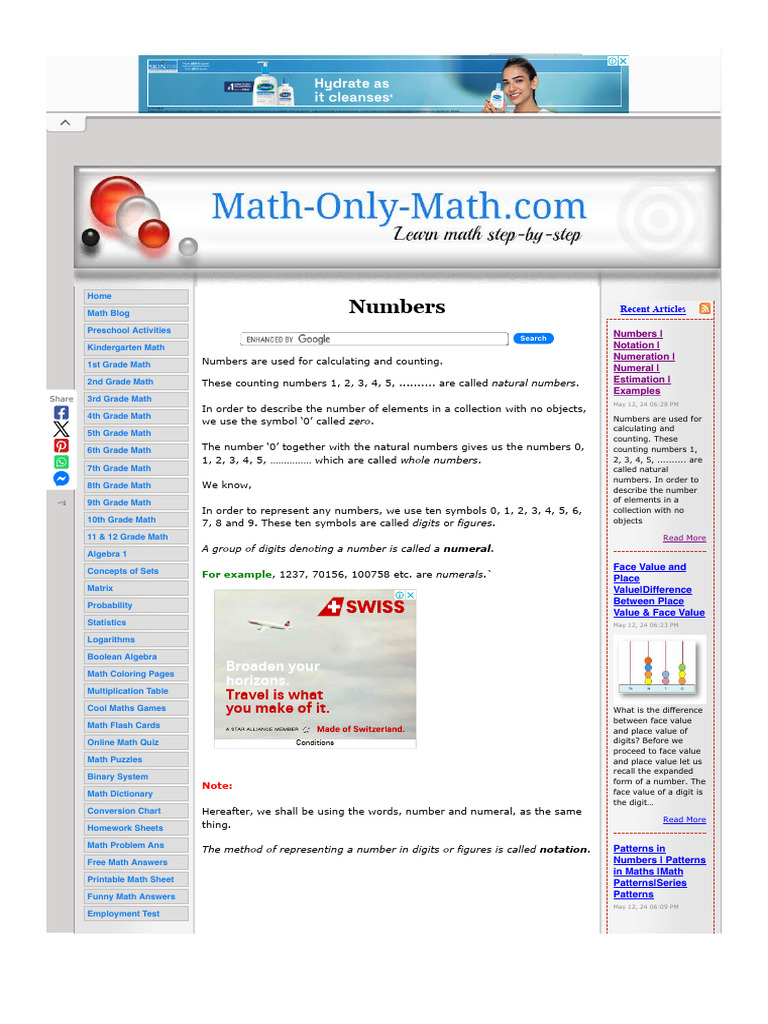 Numbers | Notation | Numeration | Numeral | Estimation | Examples | PDF ...