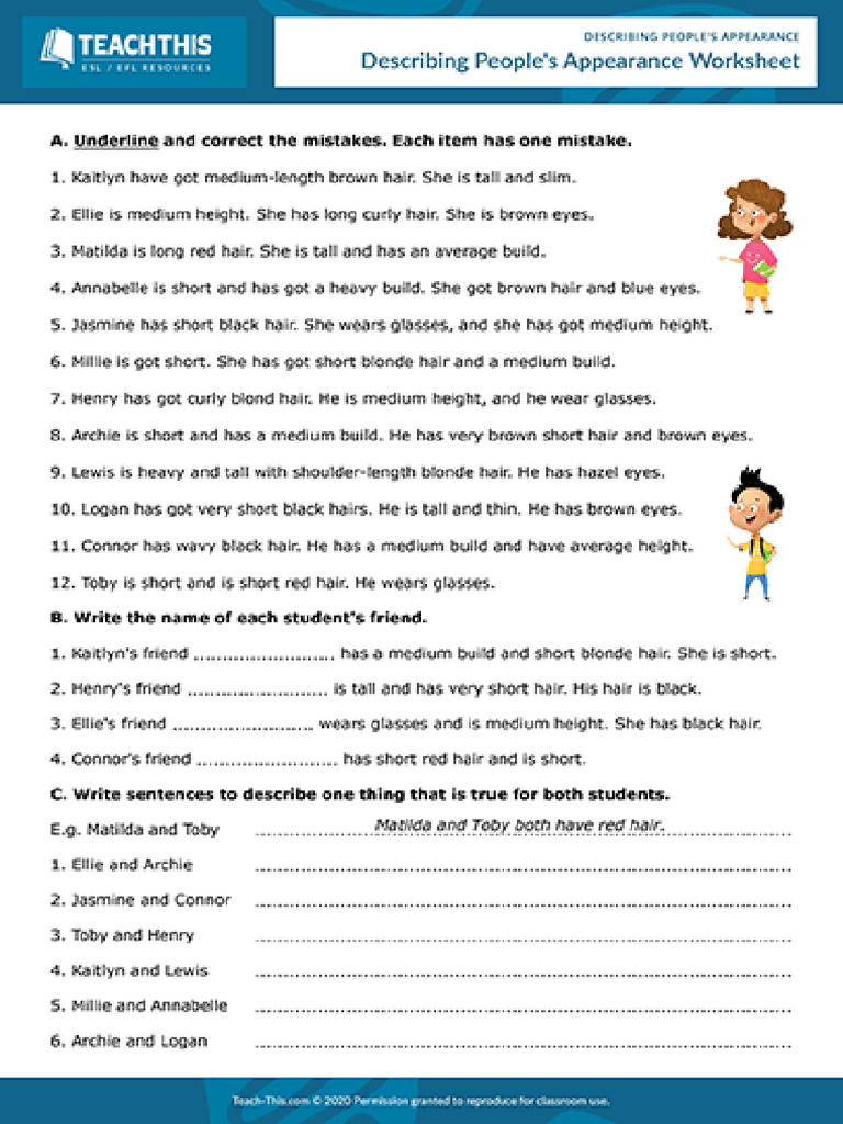 Describing Peoples Appearance Worksheet | PDF