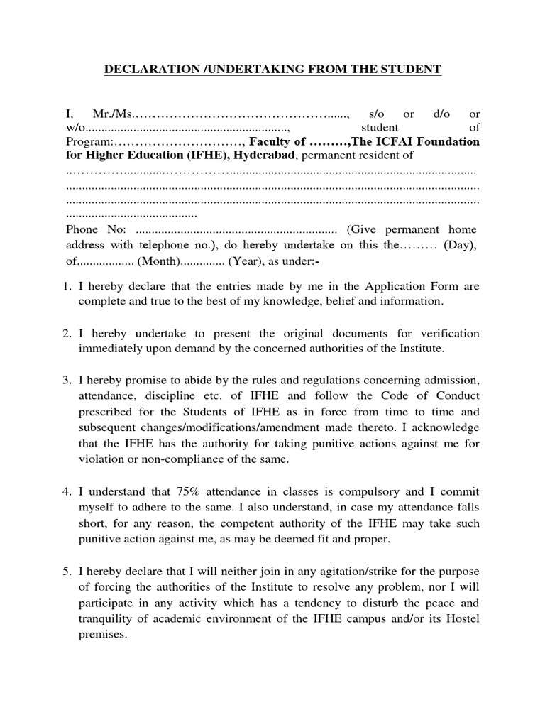 Undertaking Student Parent Guardian | Download Free PDF | Common Law | Justice