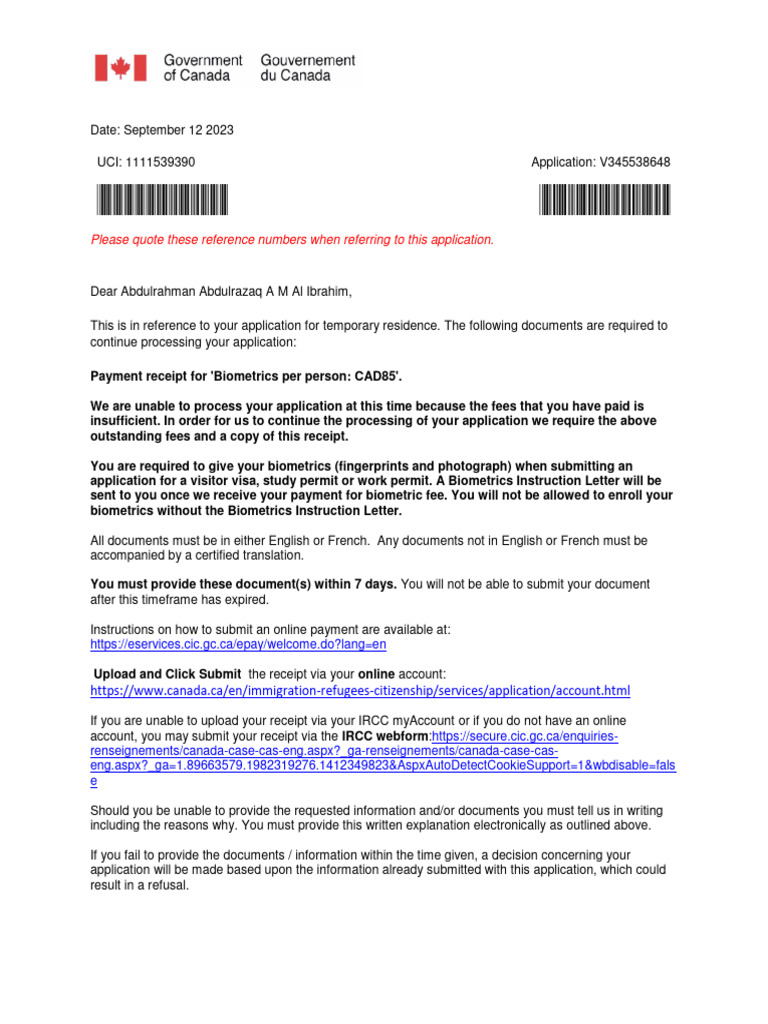 V345538648 - Fee Request Letter | PDF | Biometrics