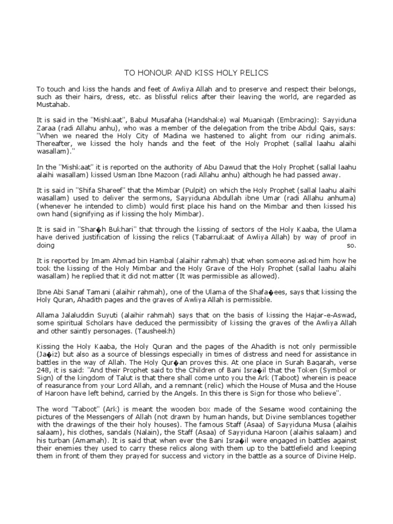 To Honour and Kiss Holy Relics | PDF | Muhammad | Moses In Islam
