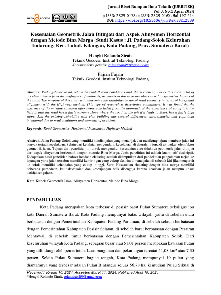Kesesuaian Geometrik Jalan Padang-Solok | PDF