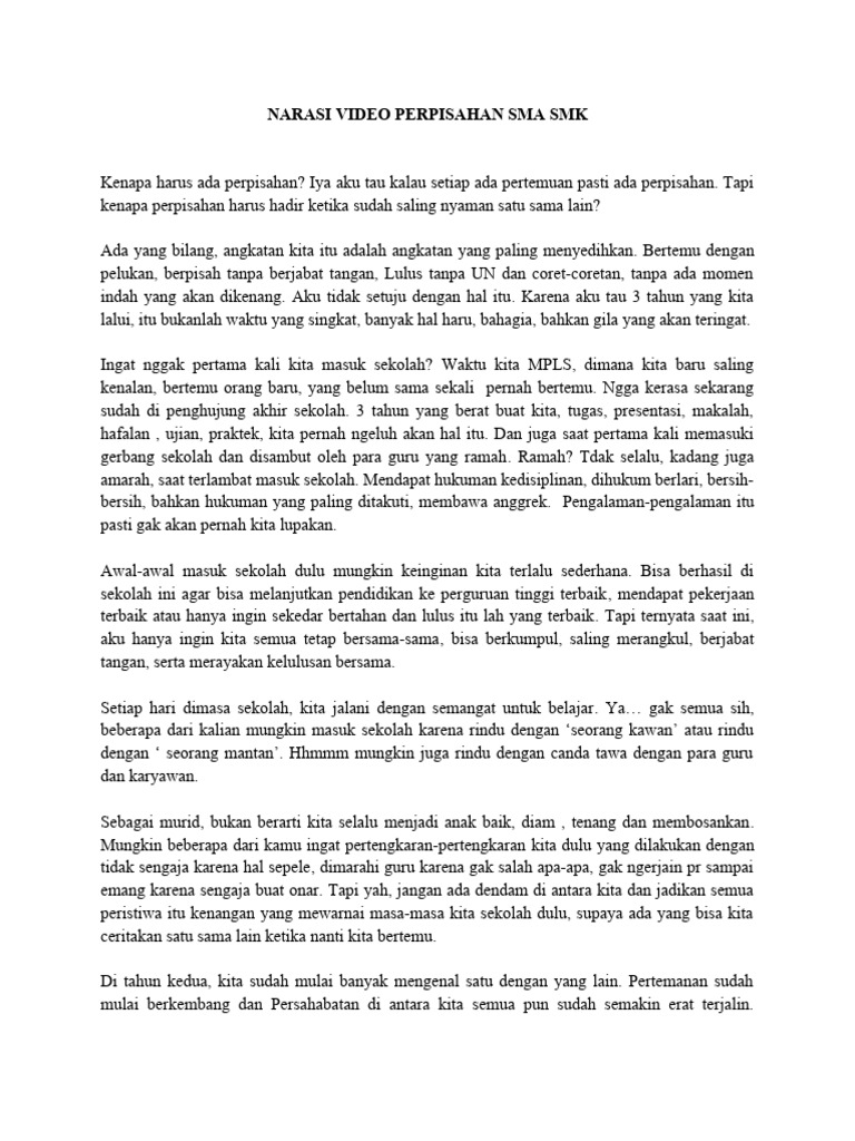 Narasi Video Perpisahan Sma | PDF | Pengembangan Diri