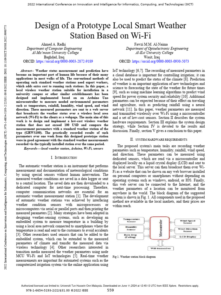 Design of A Prototype Local Smart Weather Station Based On Wi-Fi | PDF ...