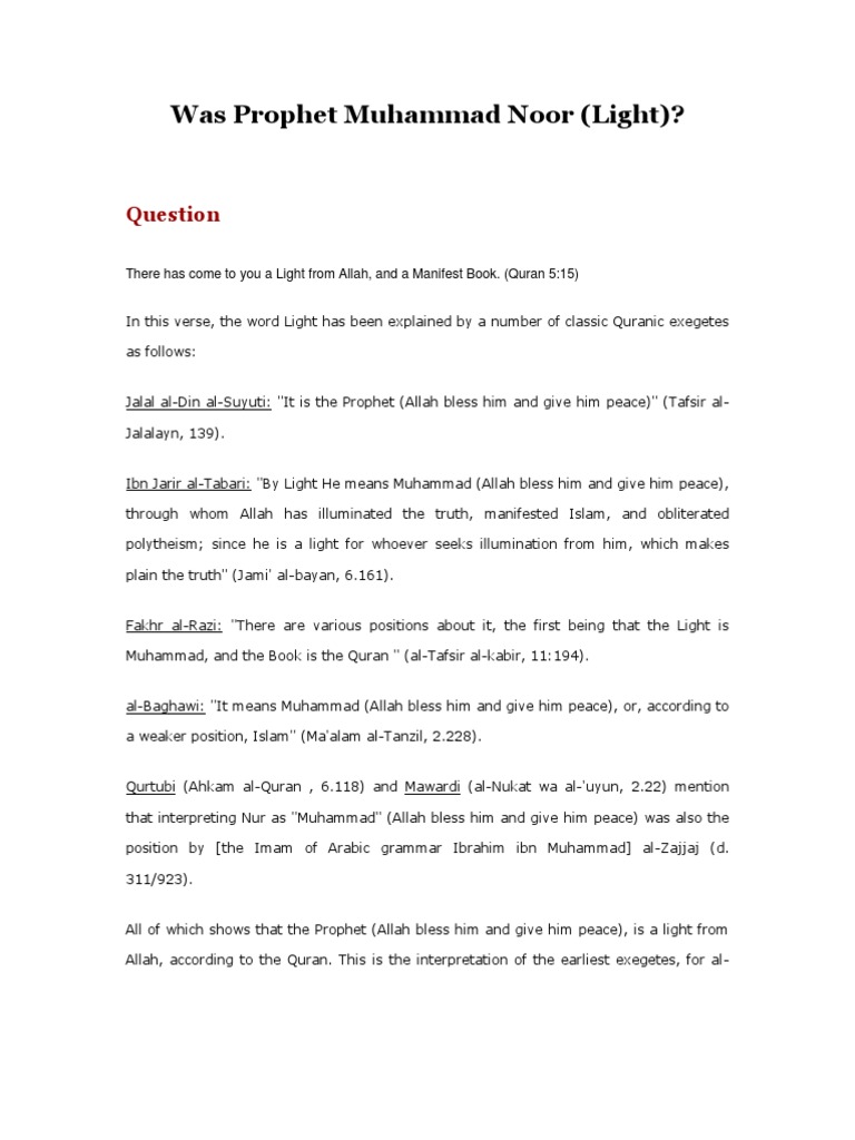 Was Prophet Muhammad Noor | PDF | God In Islam | Prophets And ...