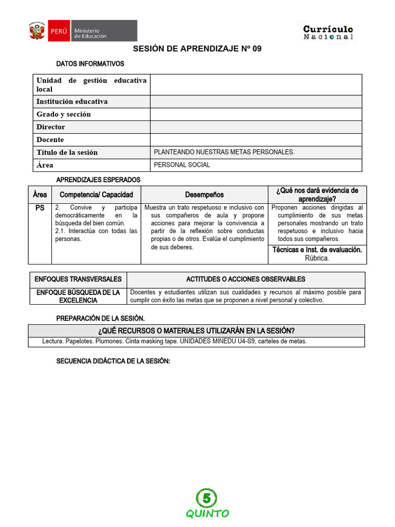 Sesion de Aprendizaje #09 - PS | PDF | Evaluación | Aprendizaje