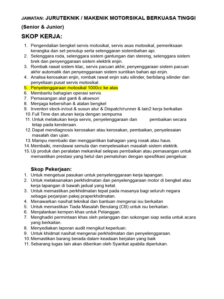 Mekanik Motor & Kerani Job Skop | PDF | Bisnis | Teknologi & Rekayasa