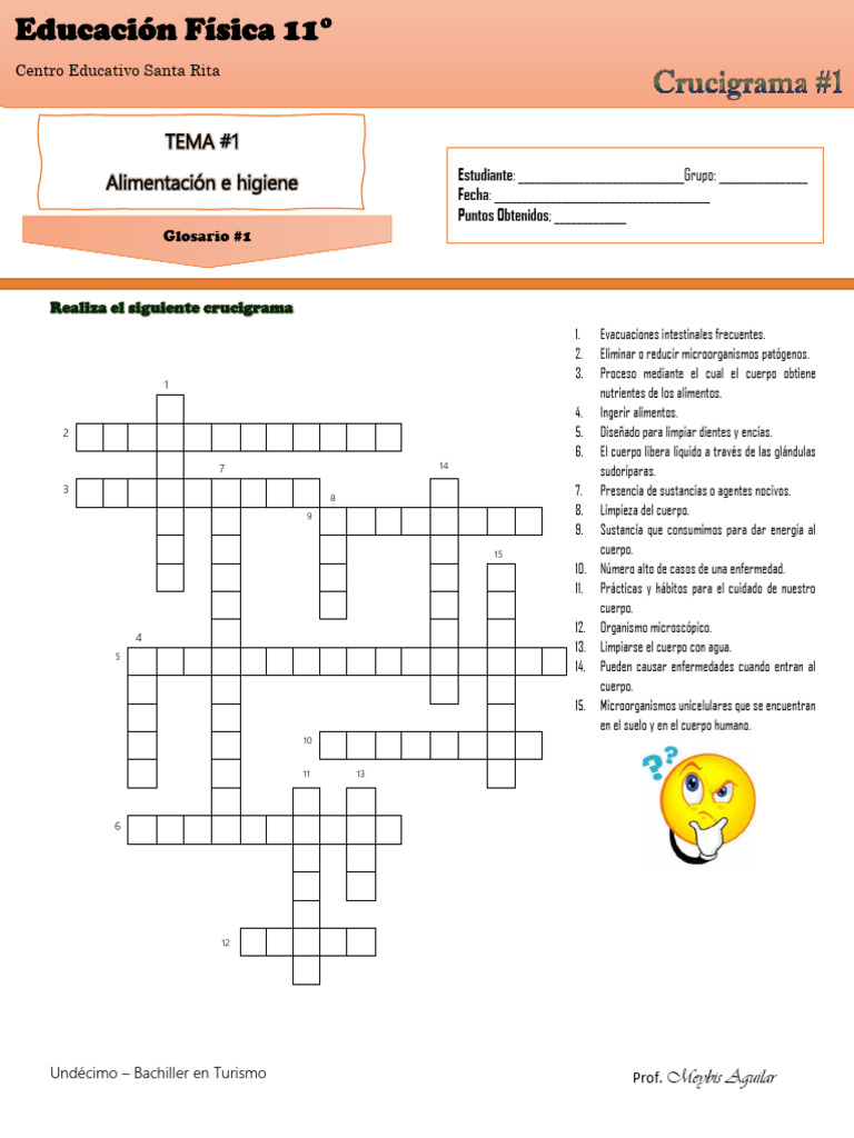 Crucigrama de Higiene Personal Infantil | PDF | Alimentos | Microorganismo