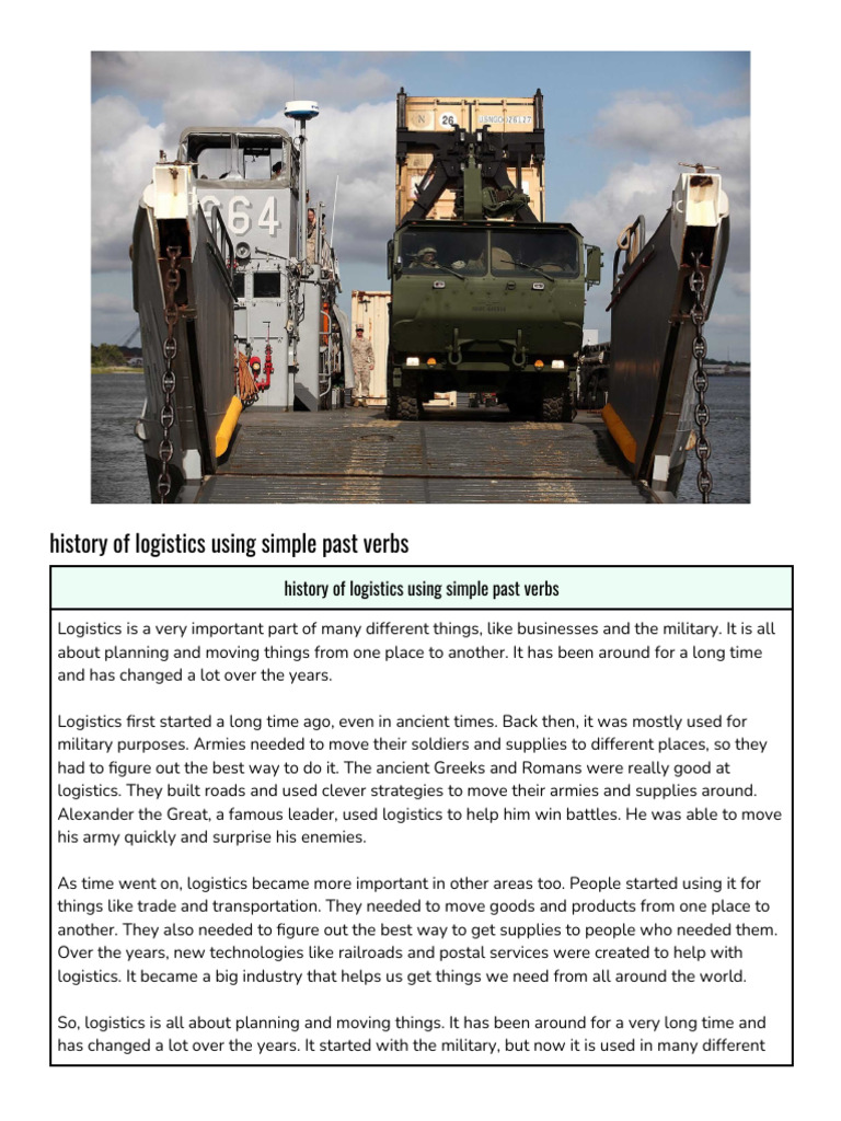 History Of Logistics Using Simple Past Verbs By Diffit Printable