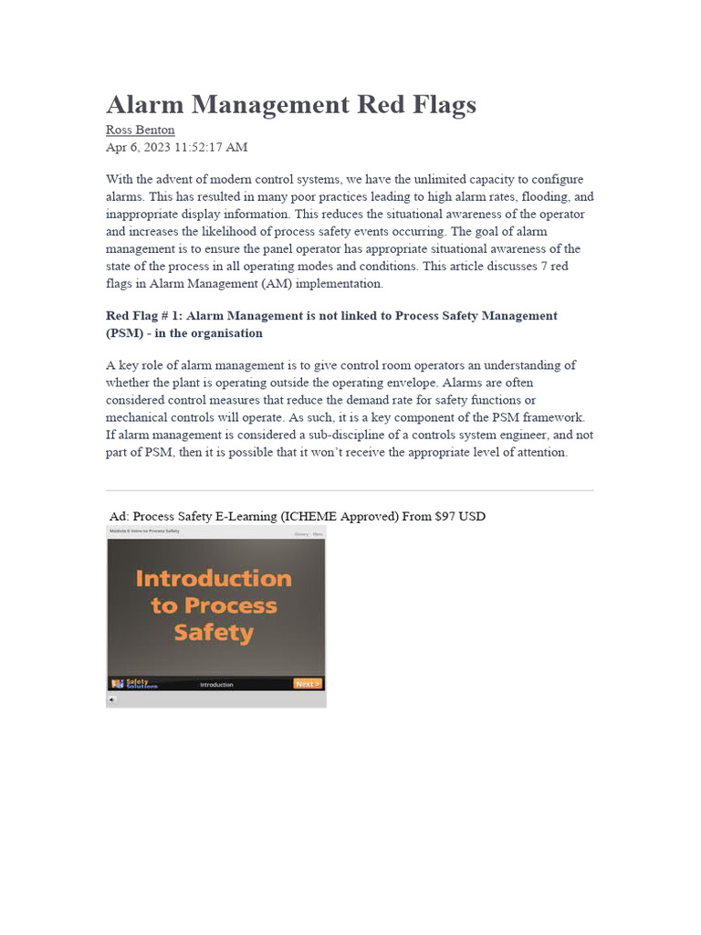 Alarm Management Red Flags | PDF | Computers
