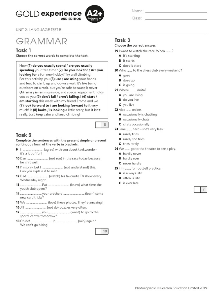 Gold Exp A2P U2 Lang Test B | PDF