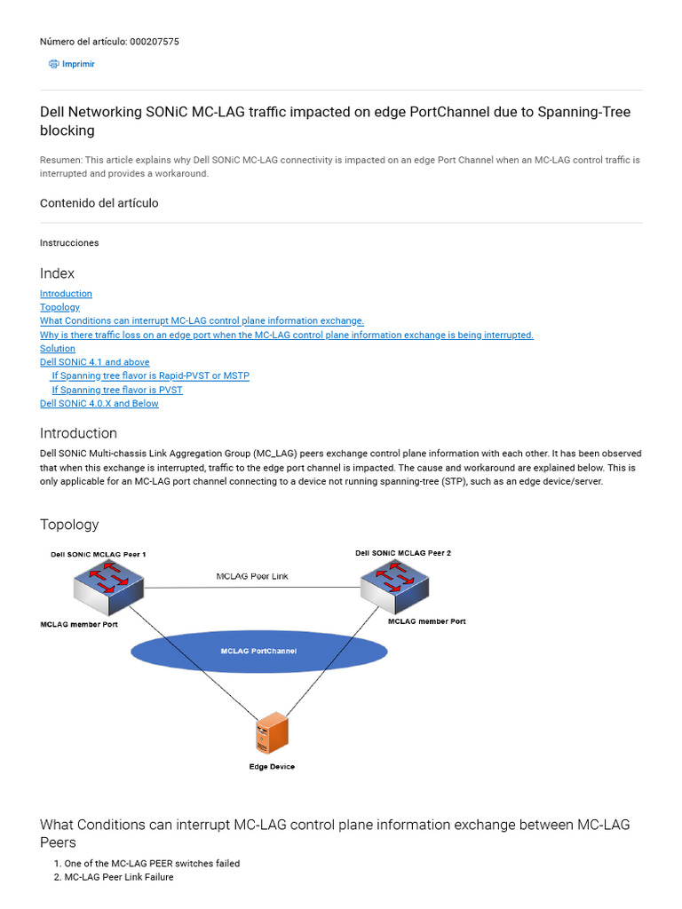 Dell Networking SONiC MC-LAG Traffic Impacted On Edge PortChannel Due To Spanning-Tree Blocking ...