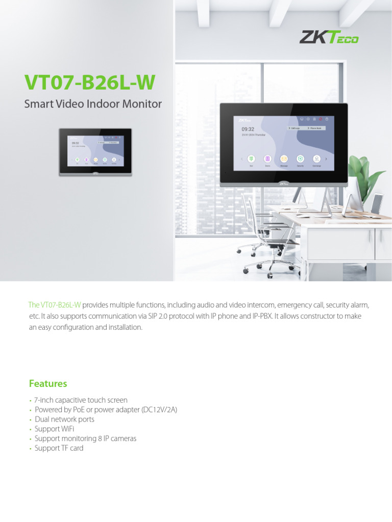 VT07-B26L-W - ZKTeco Holline 0904 84 84 59 | PDF | Session Initiation ...