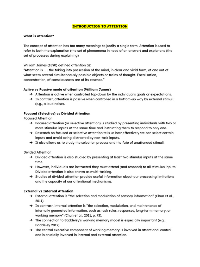 Unit 1 - Attention | PDF | Attention | Perception