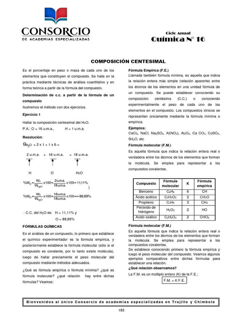 Quim. (16) Composicion Centesimal 183 - 186 | PDF | Materiales ...