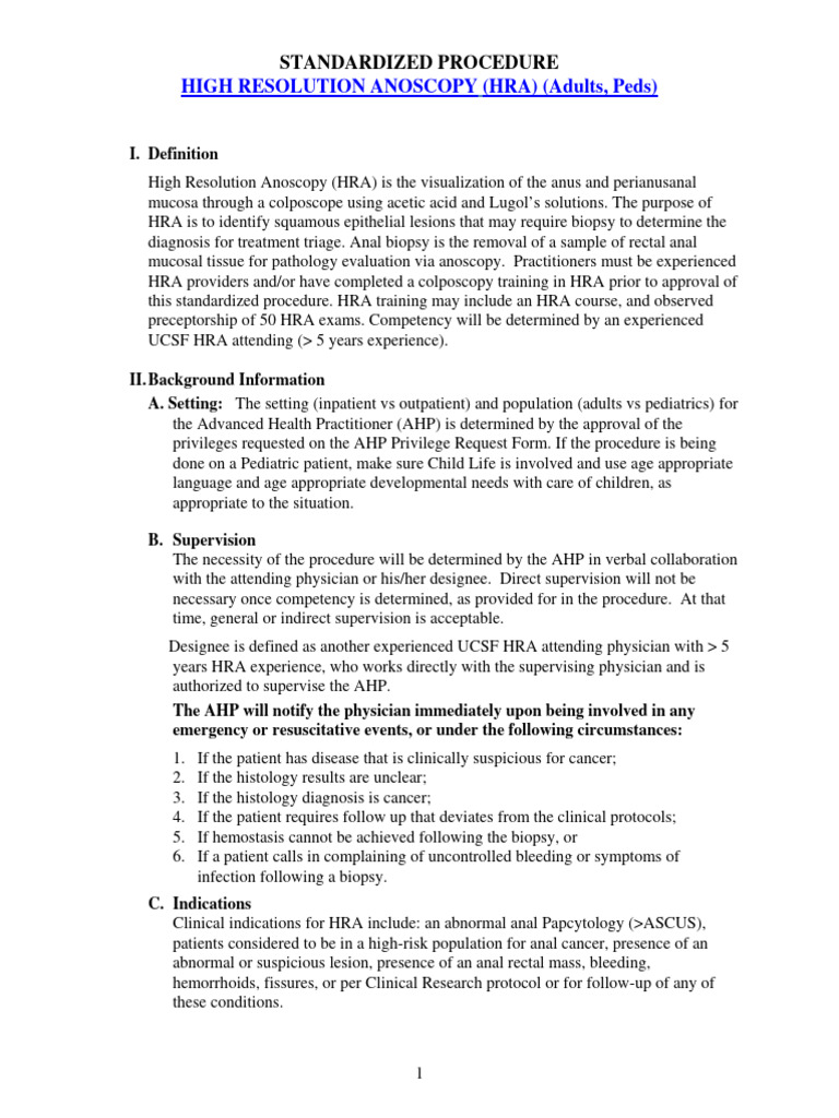 High Resolution Anoscopy (HRA) (Adult, Peds) | Download Free PDF | Biopsy | Diseases And Disorders