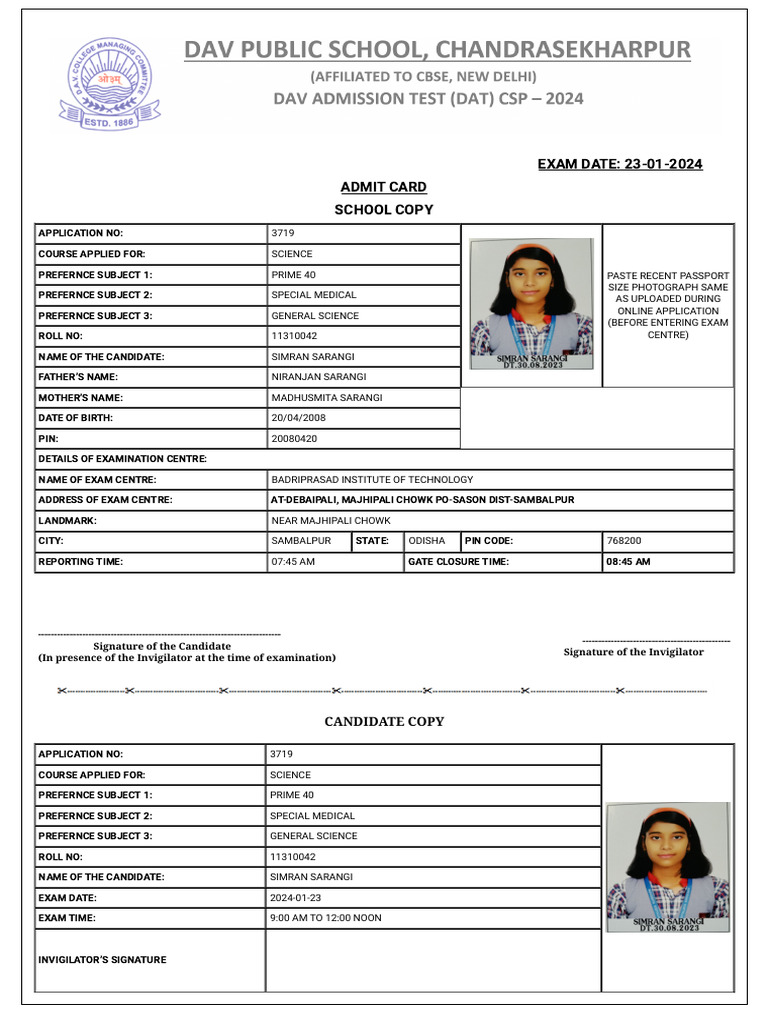 DAV Public School | PDF | Identity Document