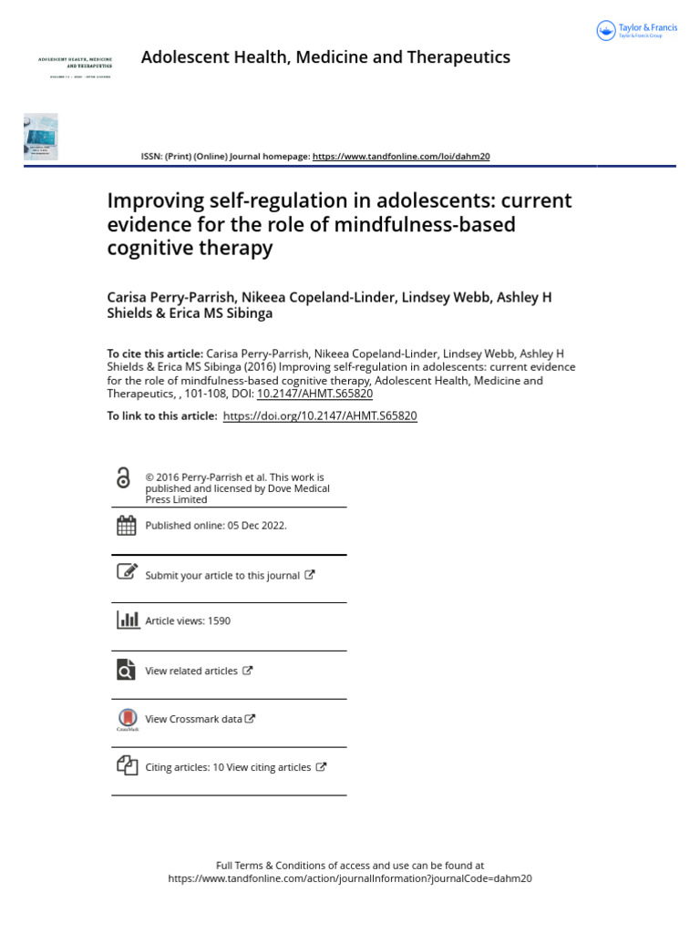 Improving Self-Regulation in Adolescents Current Evidence For The Role ...