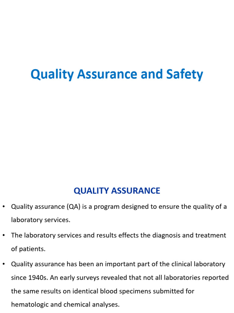 Quality Assurance and Safety | PDF | Quality Assurance | Laboratories