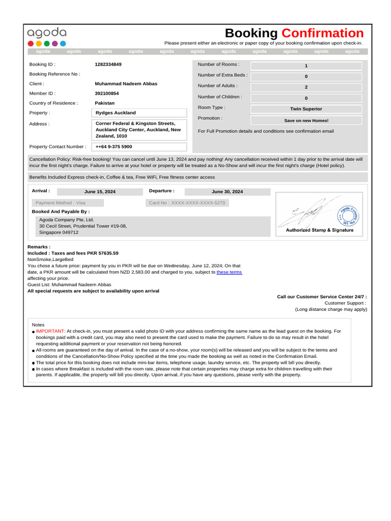 Agoda Booking Confirmation | PDF | Payments