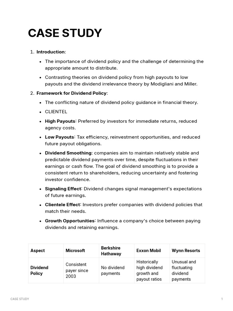 Case Study | PDF | Dividend | Share Repurchase