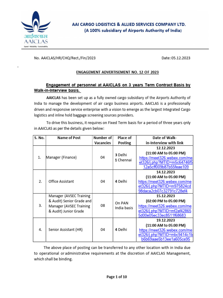 Aai Cargo Logistics & Allied Services Company Ltd. (A 100% Subsidiary ...