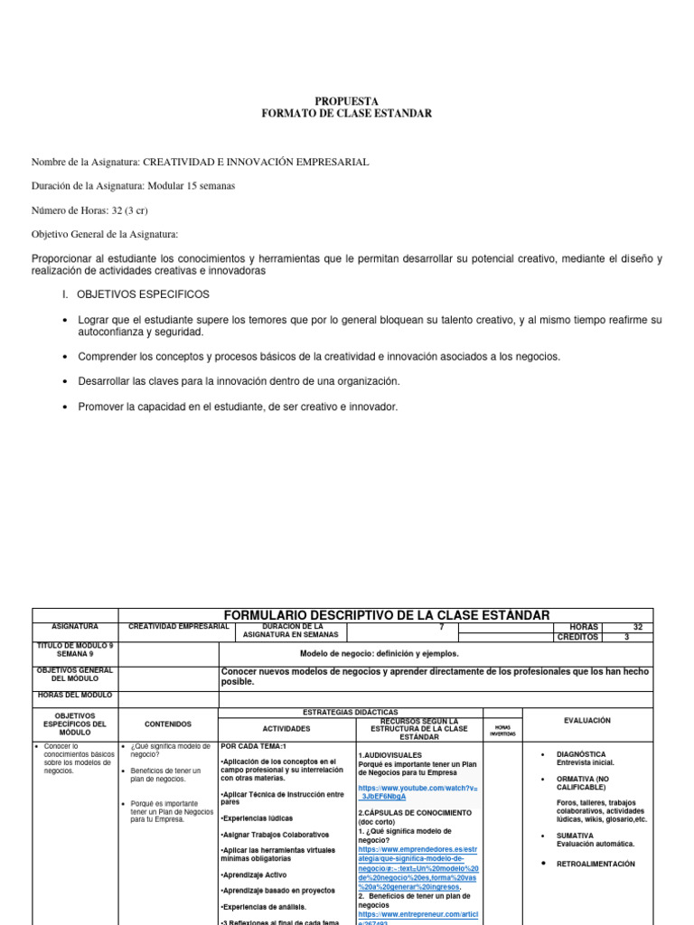 Planificación Semana 9. | PDF | Creatividad | Plan de negocios