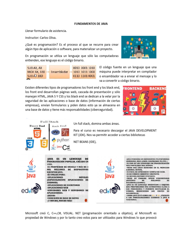 Fundamentos De Java Pdf Java Lenguaje De Programación Framework