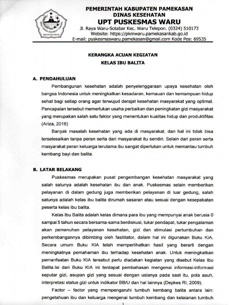 KAK Kelas Ibu Balita | PDF