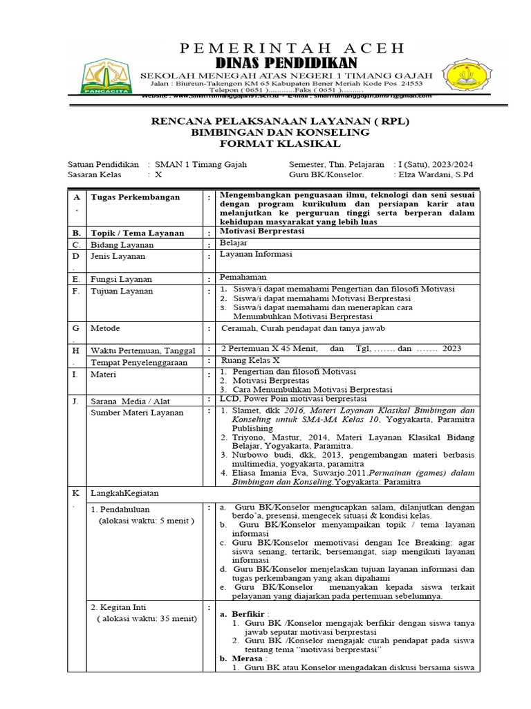 RPL BK Motivasi Berprestasi | PDF